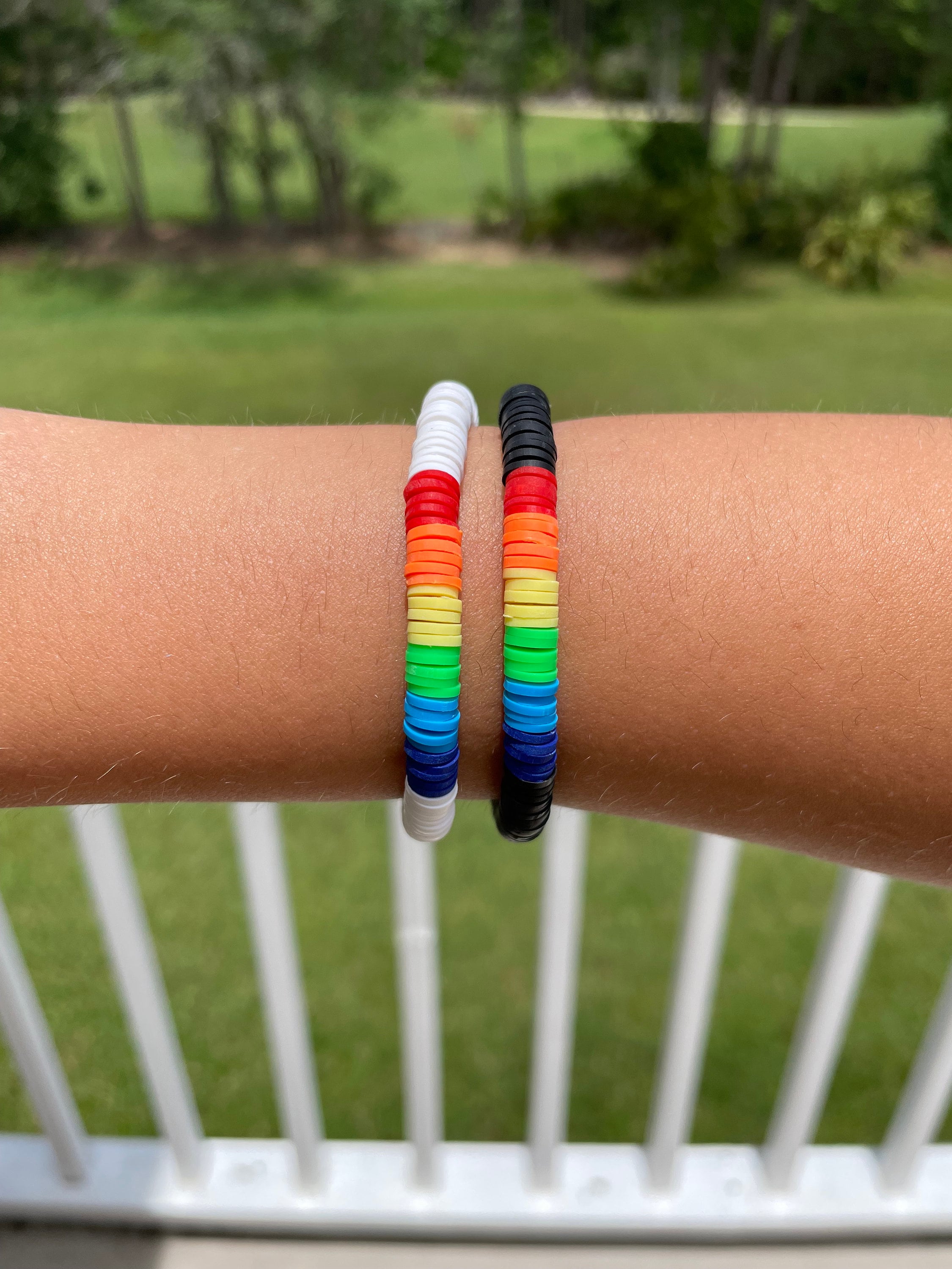 LGBTQ Rainbow Pride Black and White Bracelets - Set of 2 Clay Beads ...