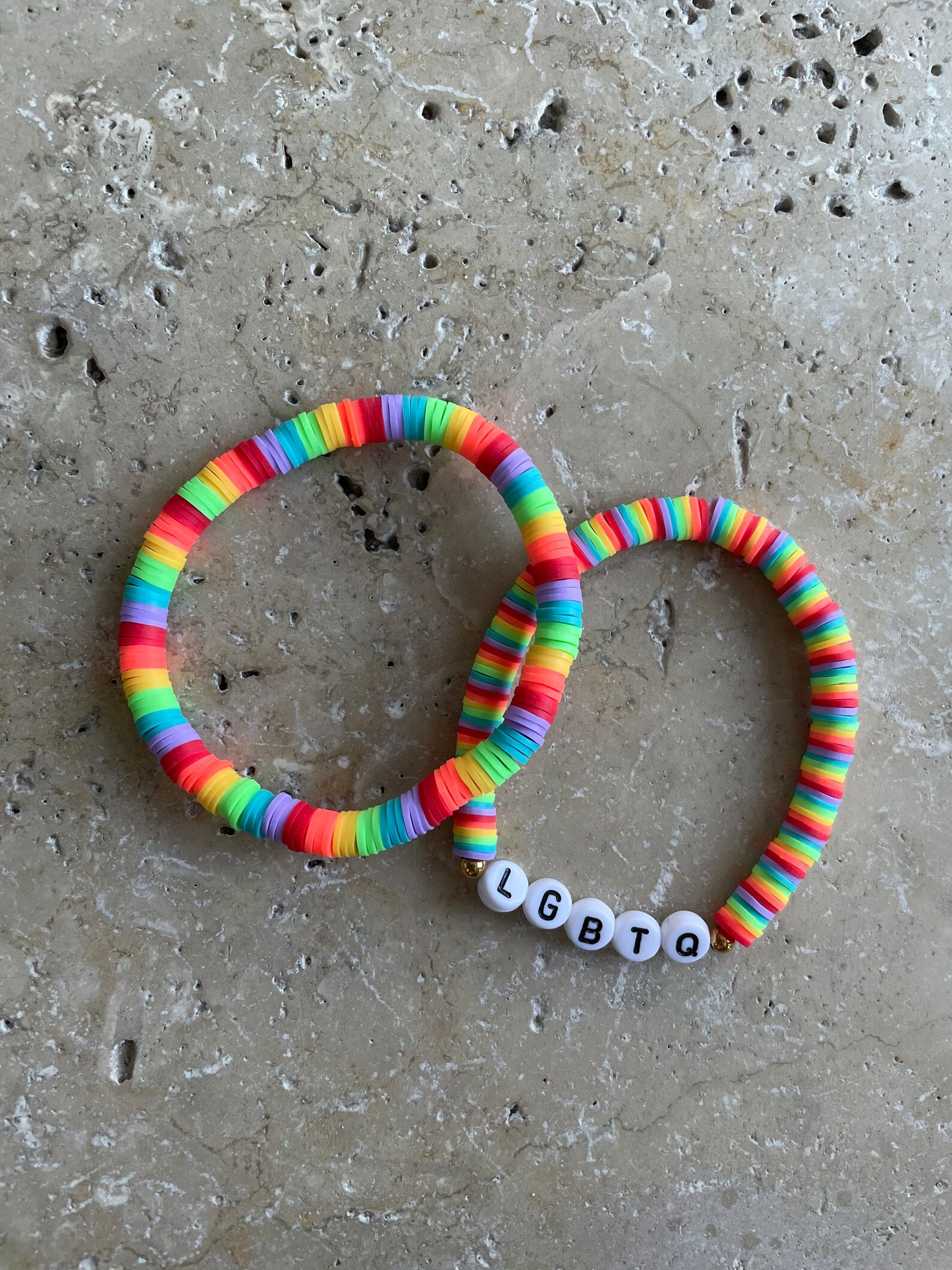 LGBTQ Rainbow Pride Bracelets - Set of 2 Clay Beads - Bright Colored ...