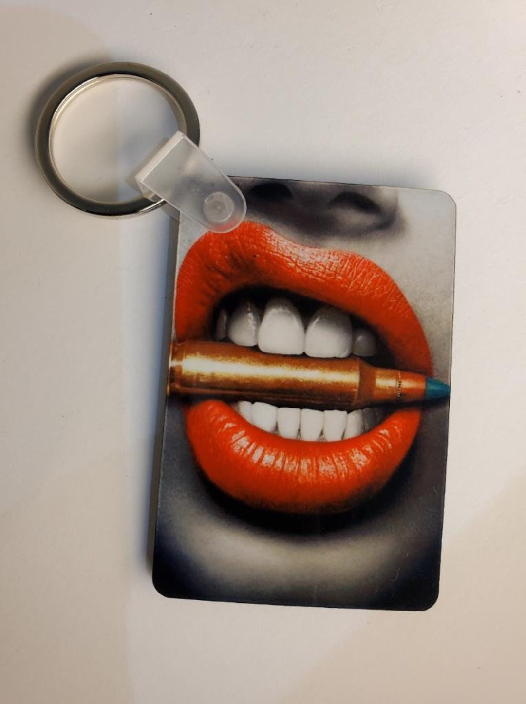 Red Lip & Bullet Keychain - Etsy