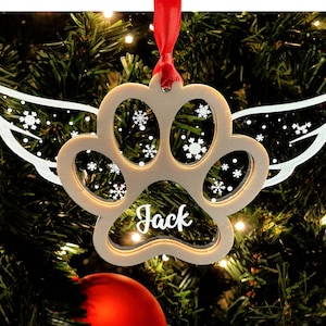 Personalised Pet Memorial Decoration, Paw With Wings Christmas Ornament ...