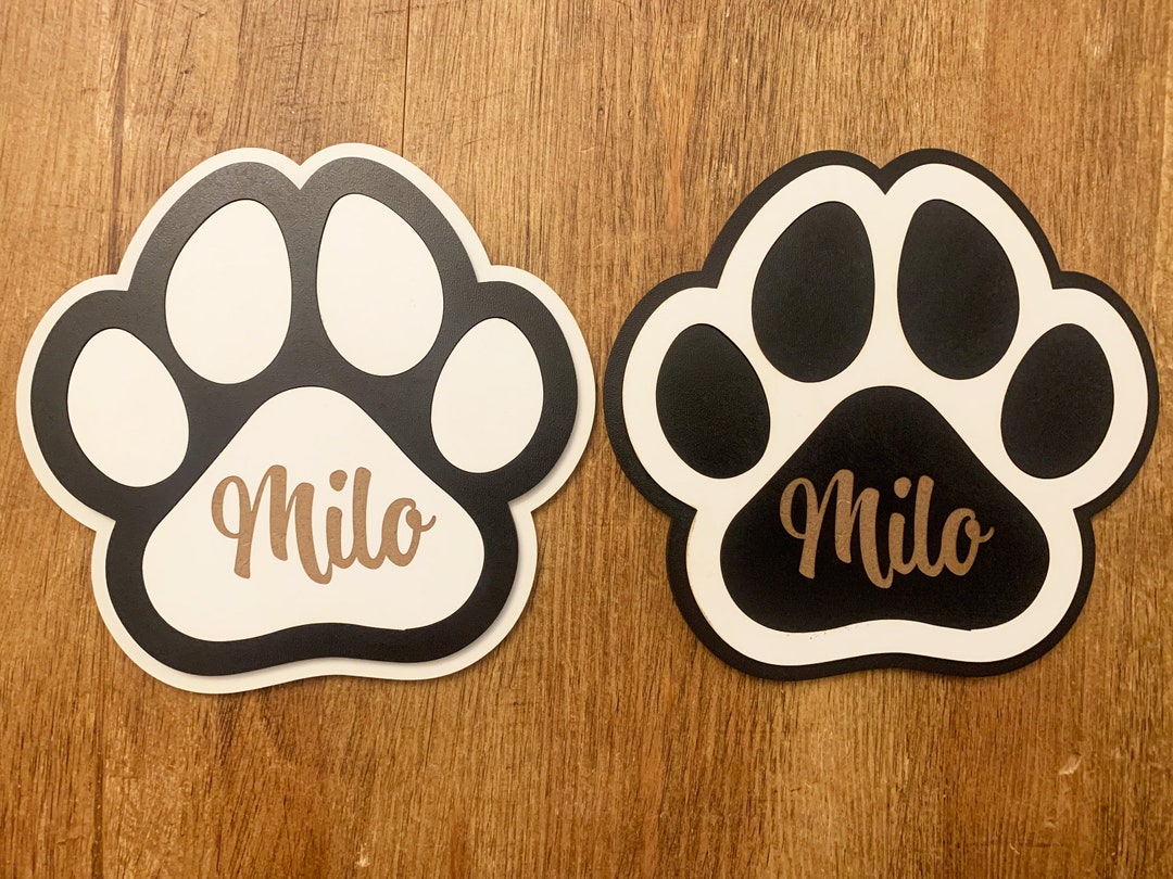 Wood Dog Name Sign - Dog Paw Print - Custom Dog Name - Personalised Dog ...