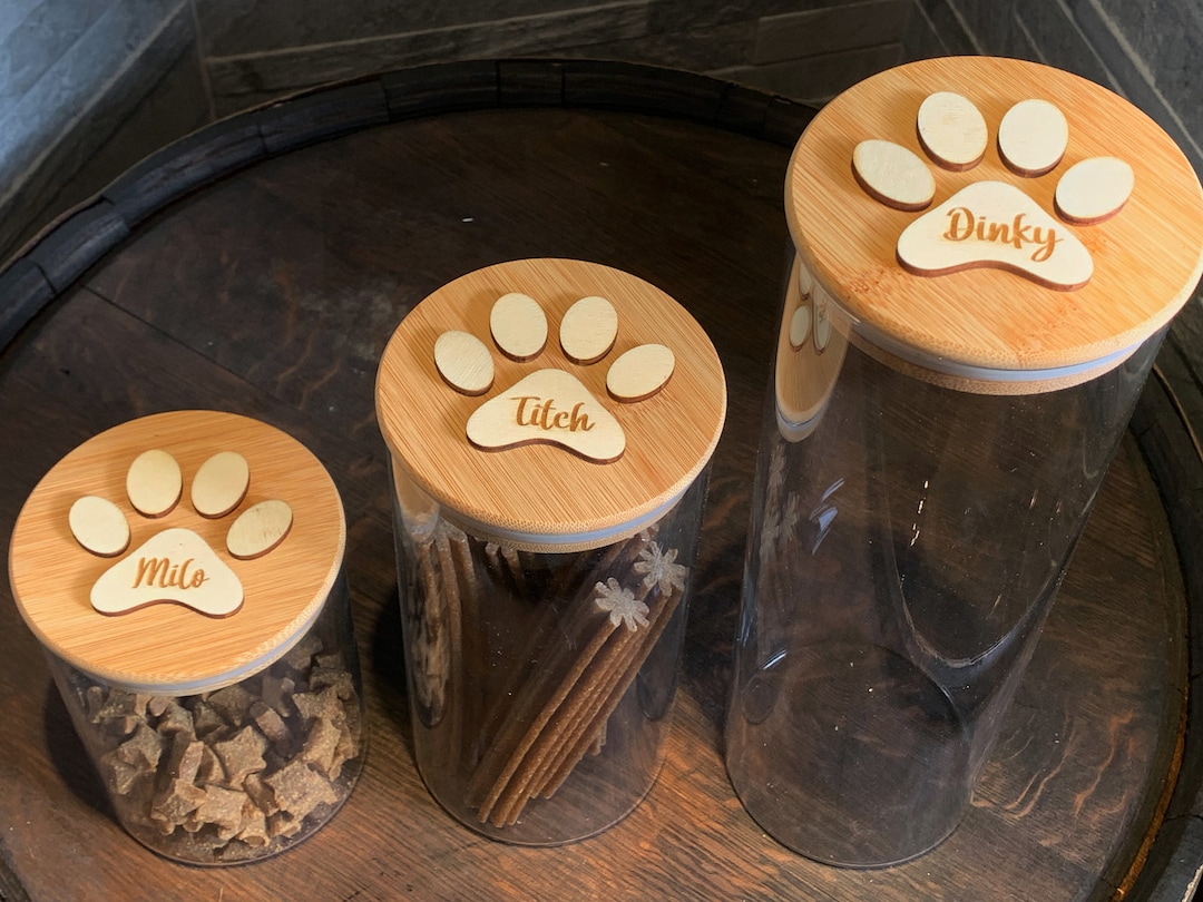 Personalised Pet Treat Jar, Glass Storage Canister, Paw Print, Air ...