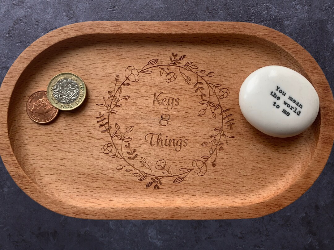 Personalised Solid Beech Wood Trays, 6 Designs, Custom Text, Keys ...