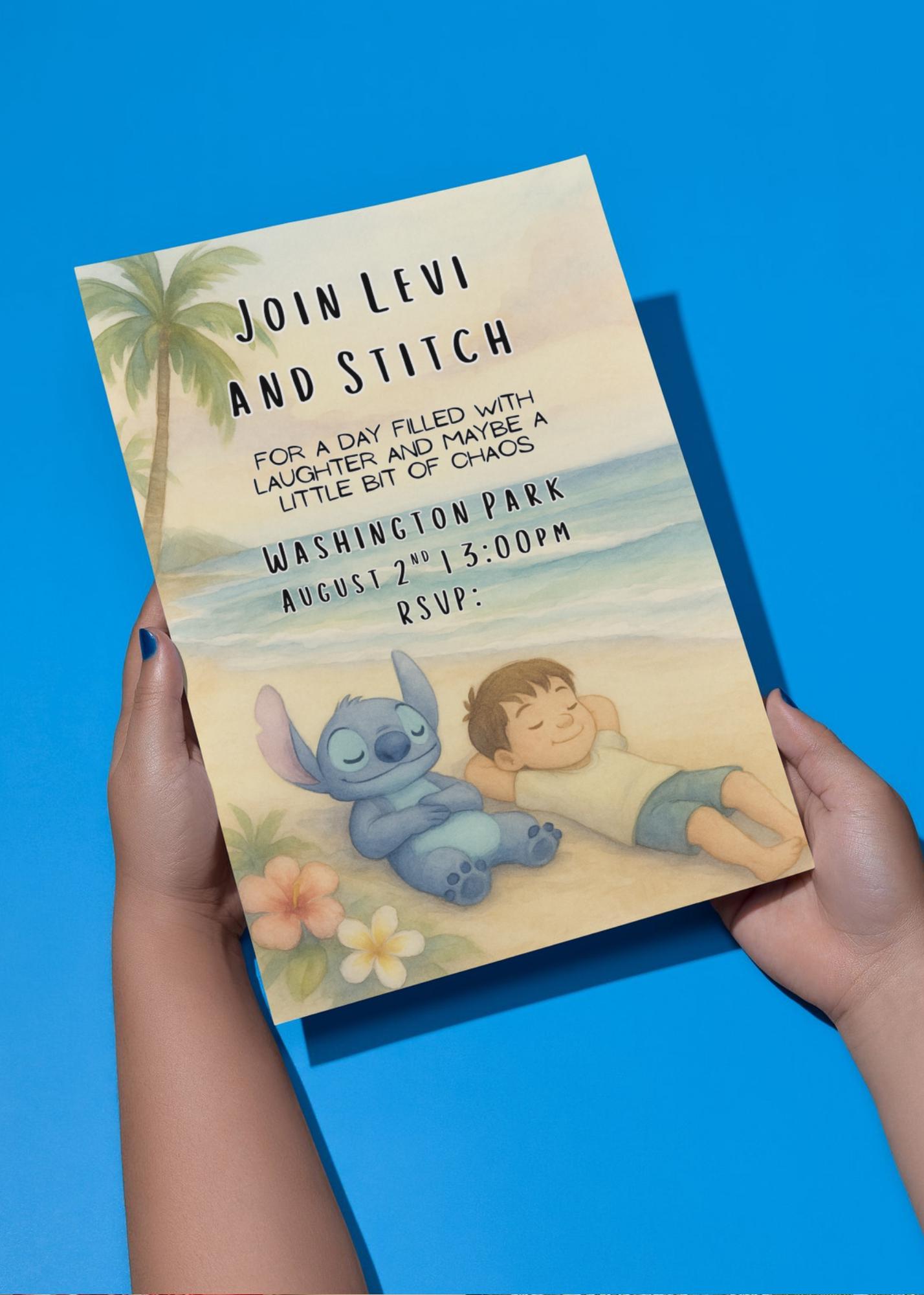Levi and Stitch Birthday Invitation | Tropical Hawaiian Boys Party ...