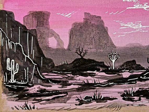 Original Art Hand Painted Desert Scene Canyons at Dusk Pink - Etsy