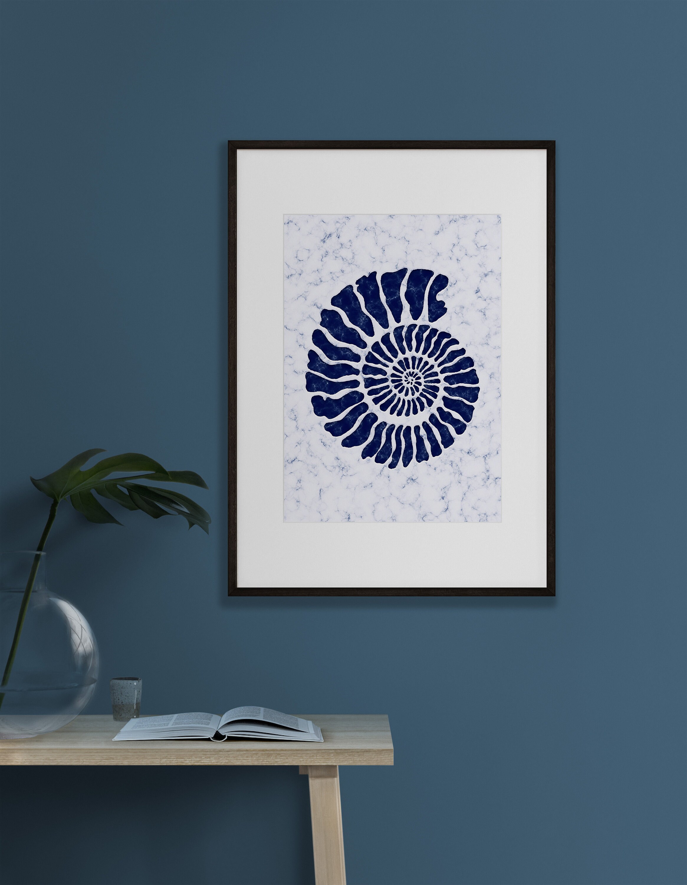 Ammonite Fossil in Marble, Prehistoric Print, Shell Painting, Marble ...