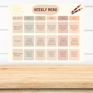 Daycare Weekly Menu Printable, Daycare Meal Menu, Editable Menu ...
