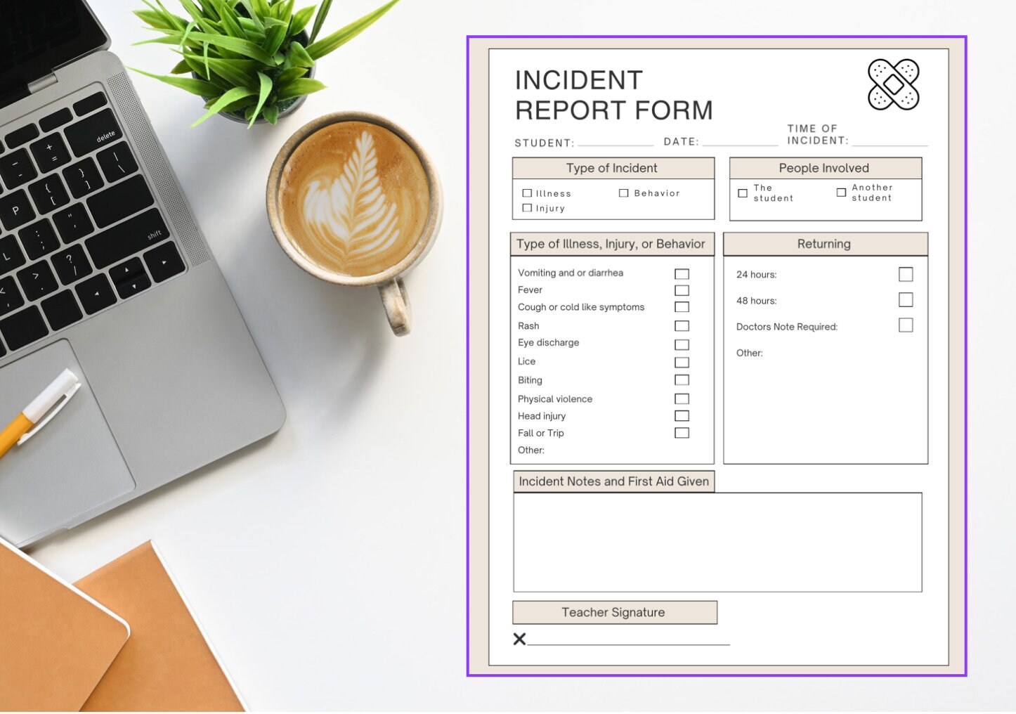 Daycare Incident Report Sheet, Preschool Incident Report, Parent Note ...