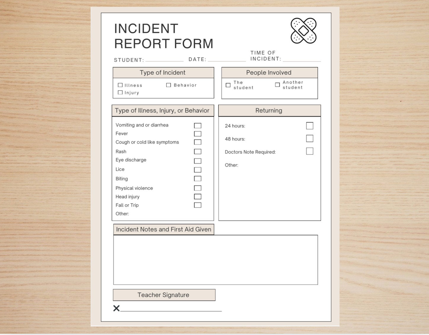 Daycare Incident Report Sheet, Preschool Incident Report, Parent Note ...