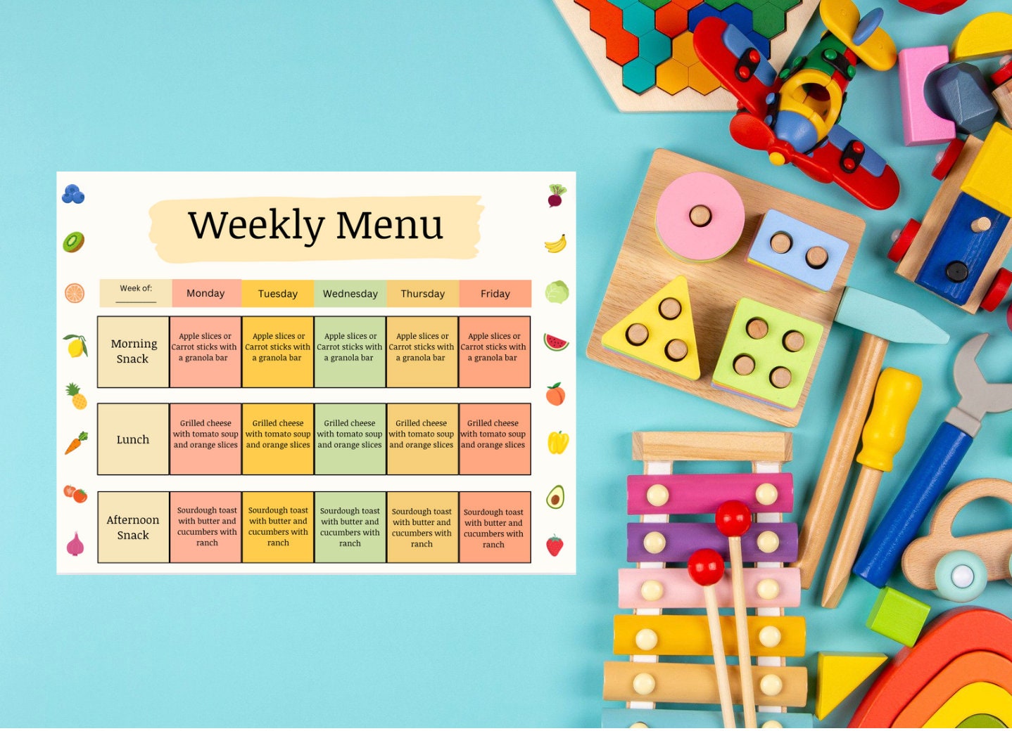 Weekly Menu, Daycare Weekly Menu, Customizable Menu, Daycare Forms ...