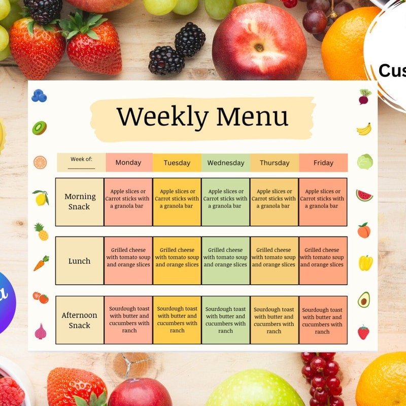 Daycare Weekly Menu - Etsy