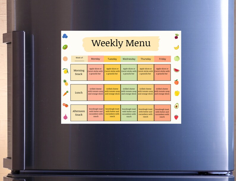 Weekly Menu, Daycare Weekly Menu, Customizable Menu, Daycare Forms ...