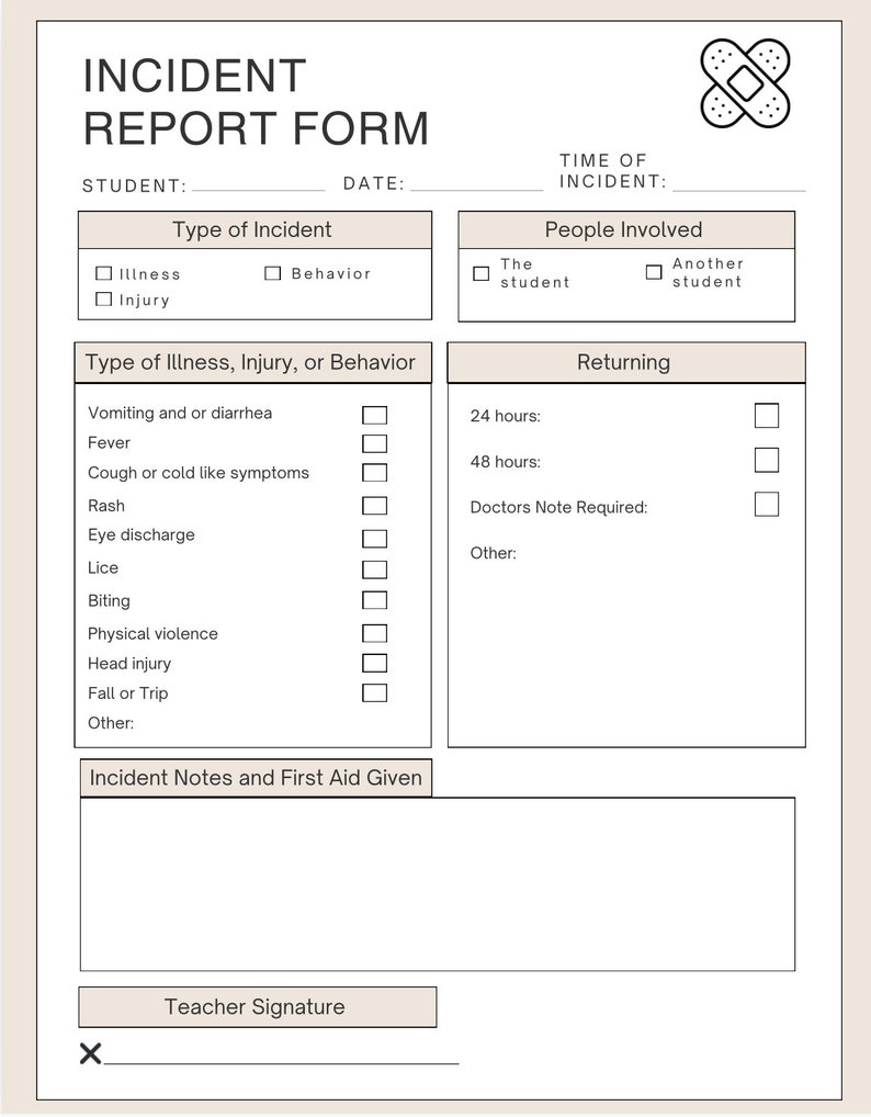 Daycare Incident Report Sheet, Preschool Incident Report, Parent Note ...