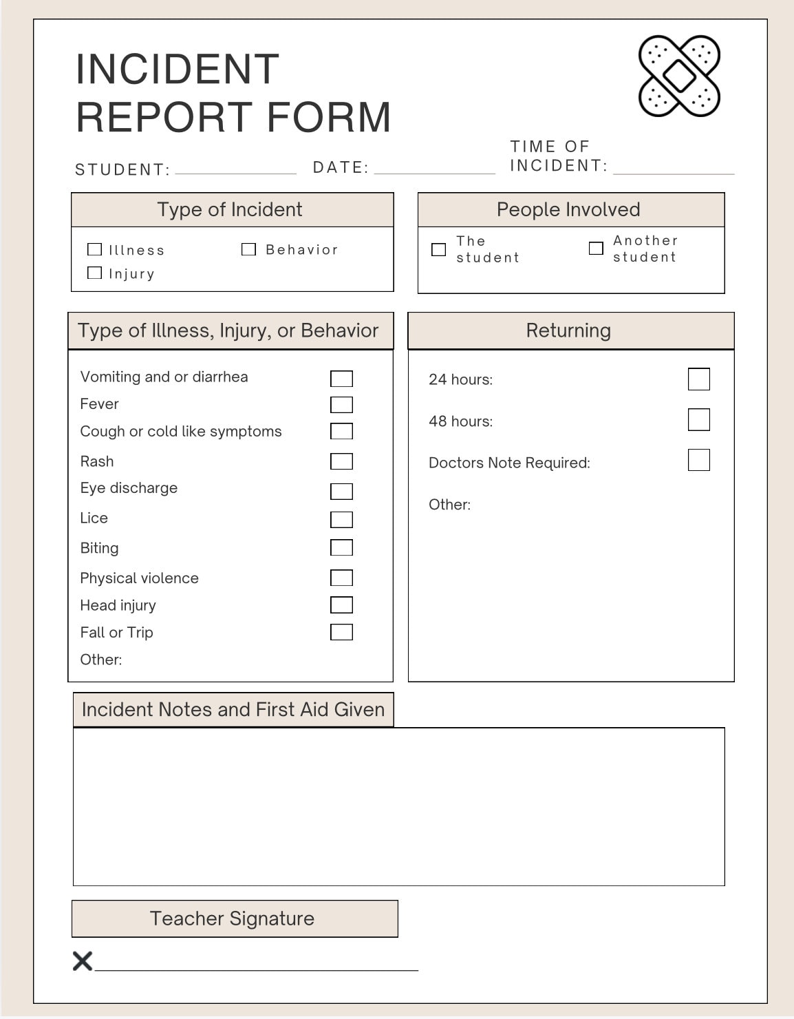 Daycare Incident Report Sheet, Preschool Incident Report, Parent Note ...