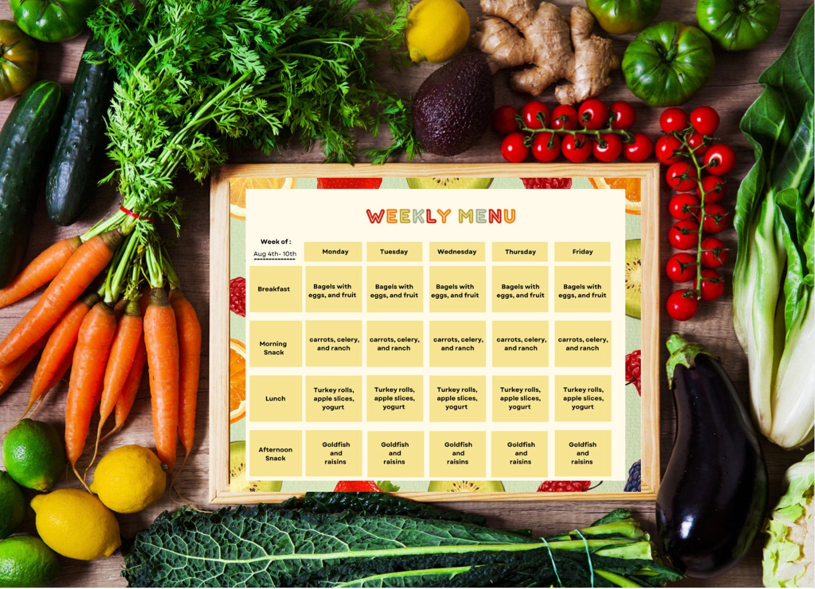 Daycare Weekly Menu Printable, Daycare Meal Menu, Editable Menu ...