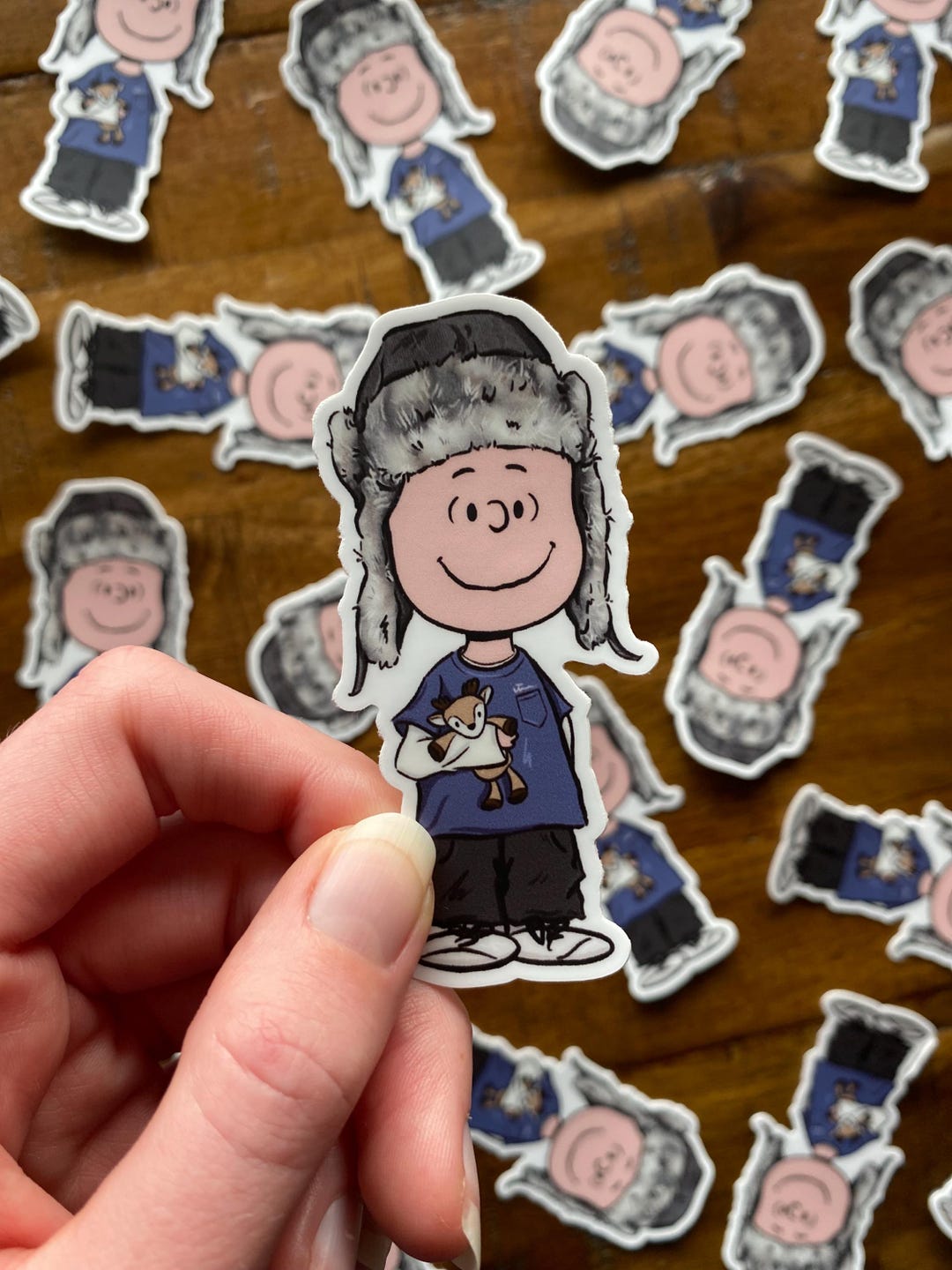 Chris Sturniolo Winter Peanuts Character // Trapper Hat & Deer | Vinyl Sticker - Etsy
