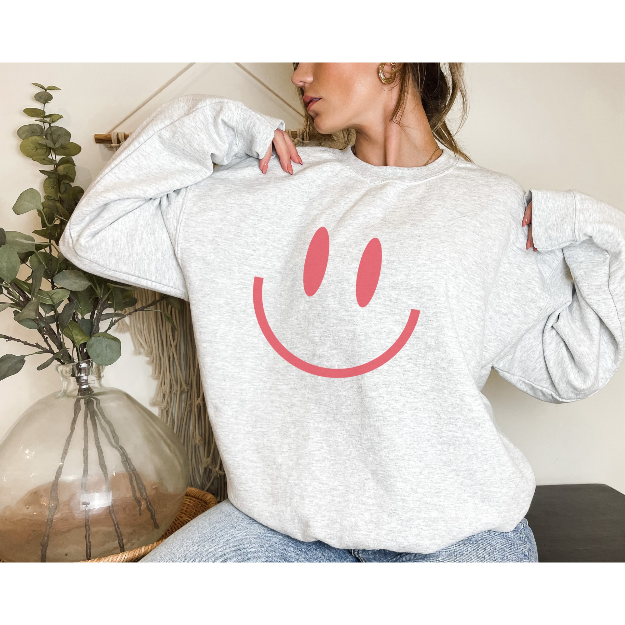 Vintage Happy Face Sweatshirt, Retro Smiley Face Crewneck, Preppy ...