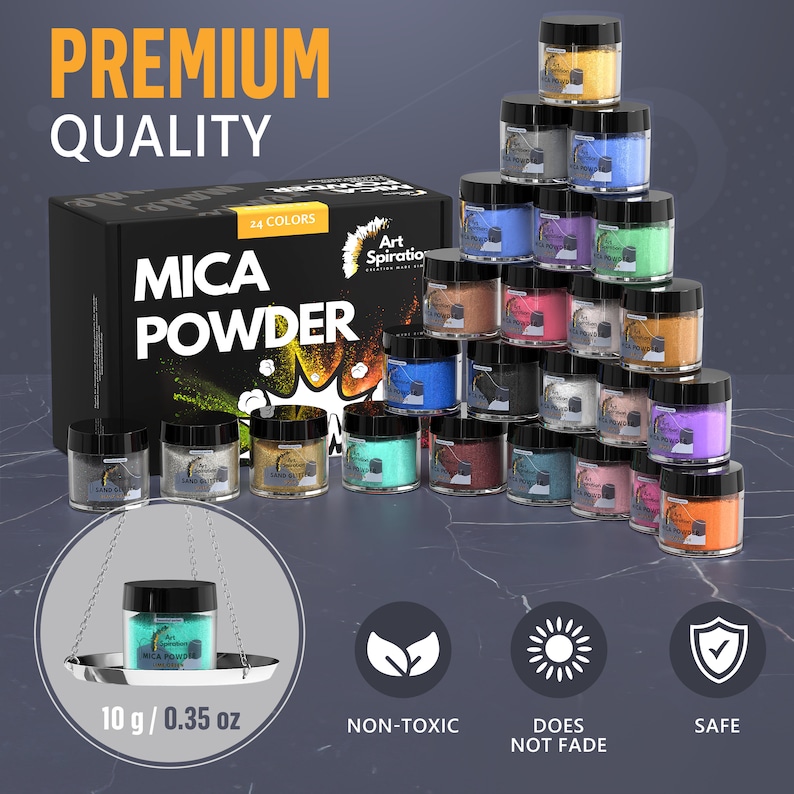 Mica Powder Set: 24 Epoxy Resin Pigments for Art, Soap, and Cosmetics ...