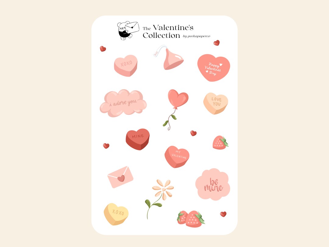 Valentine's Day Sticker Sheet | Bullet Journal, Stickers, Planner ...