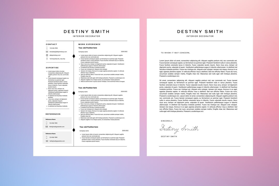 Minimal Resume Template CV Template Canva 2 Page CV - Etsy Australia