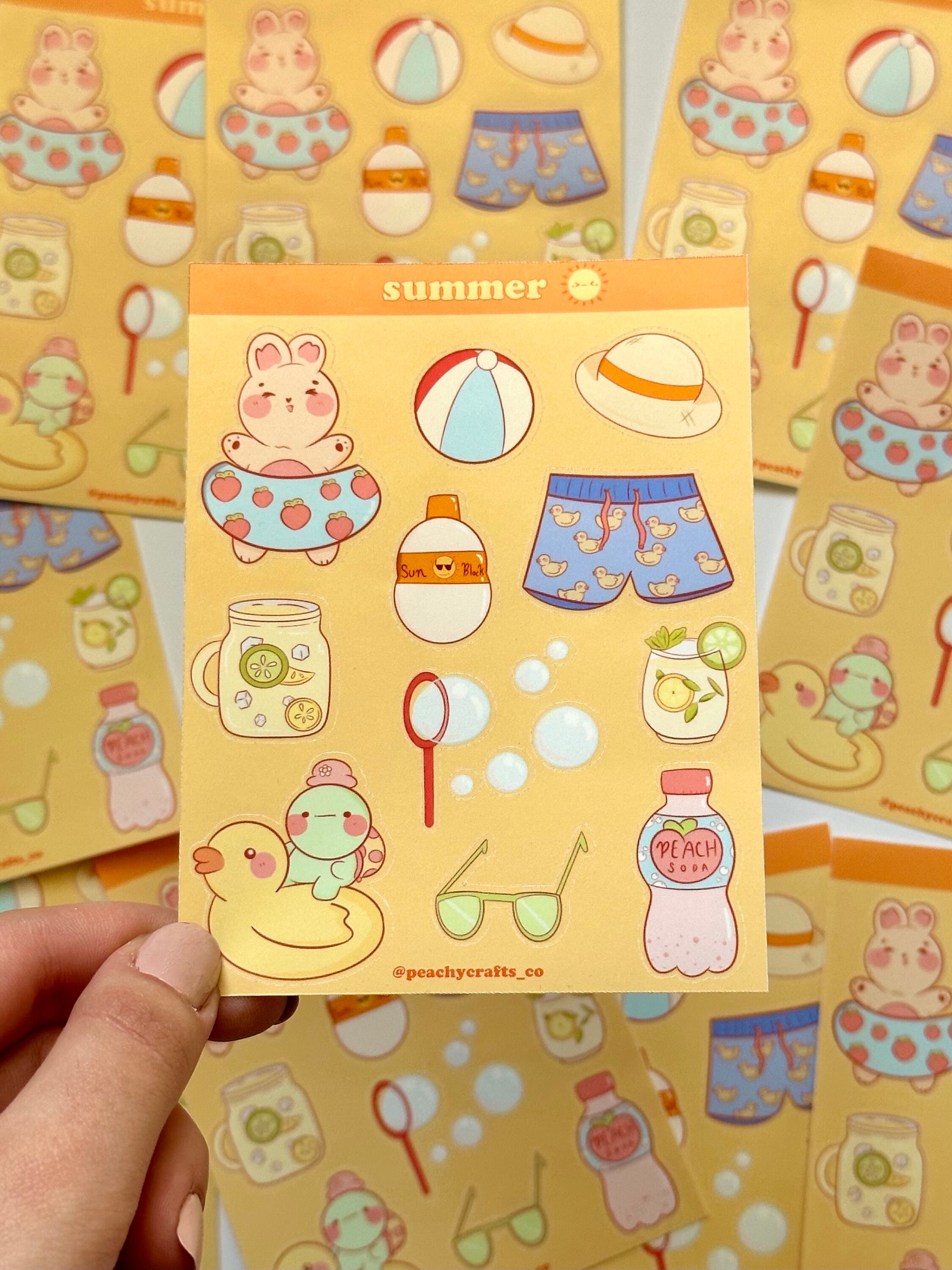 Summer Sticker Sheet Yellow Sticker Sheet Kawaii Stickers - Etsy