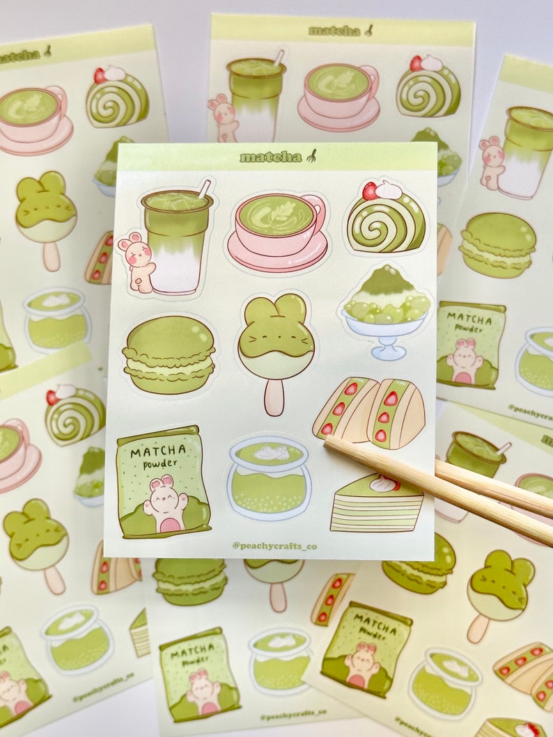 Matcha Sticker Sheet Matcha Food Drink Stickers Kawaii Stickers Cute ...