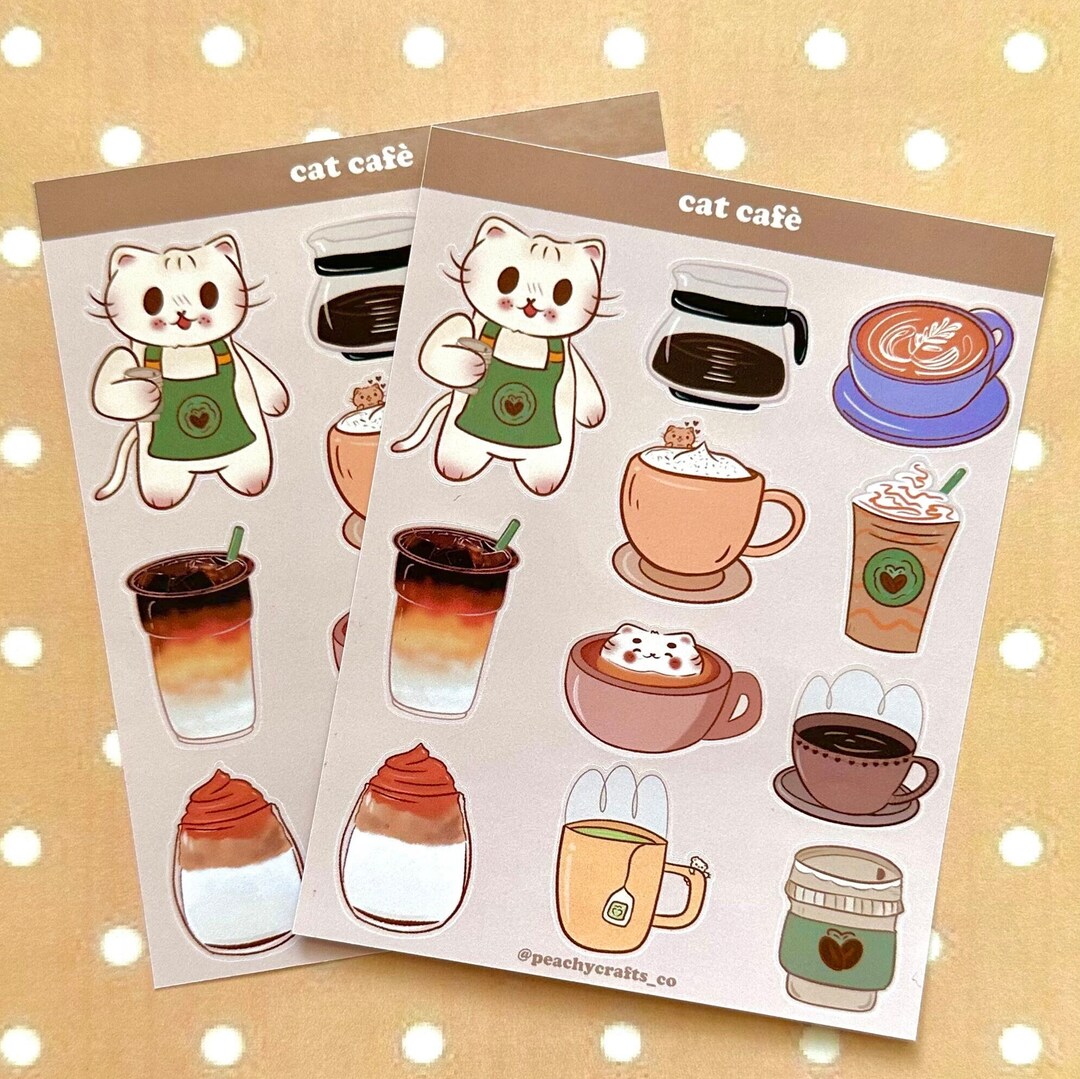 Cat Cafe Sticker Sheet Cafe Sticker Sheet Coffee Sticker Sheet Cat ...