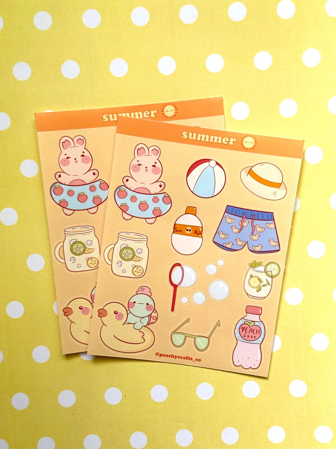 Summer Sticker Sheet Yellow Sticker Sheet Kawaii Stickers - Etsy