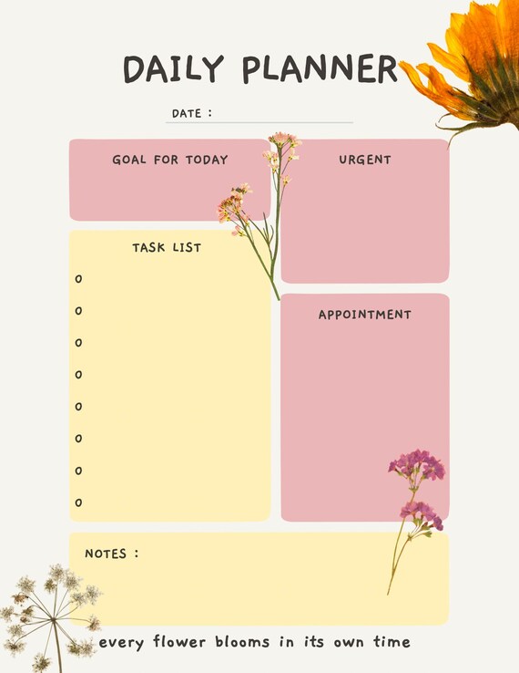 Pressed Flowers Daily Planner printable Digital Download - Etsy