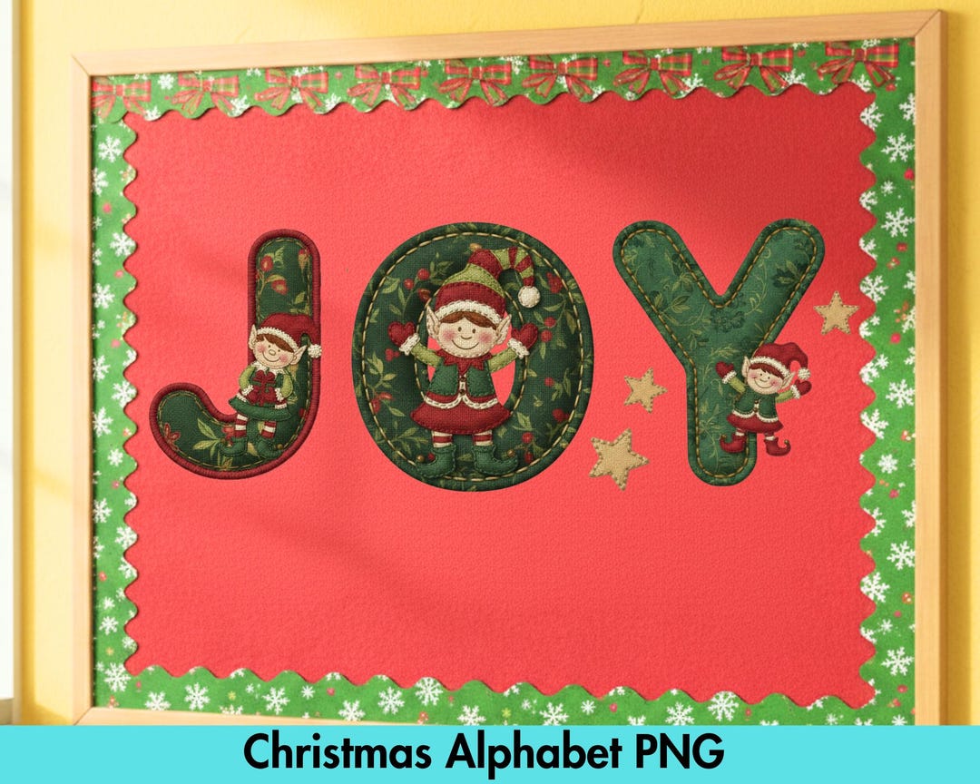 Christmas Elf Alphabet PNG, Embroidered Applique Letter Set for Crafts ...
