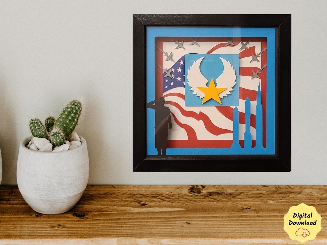 3D Military Airman Shadow Box SVG: Layered Paper Cut File (digital ...