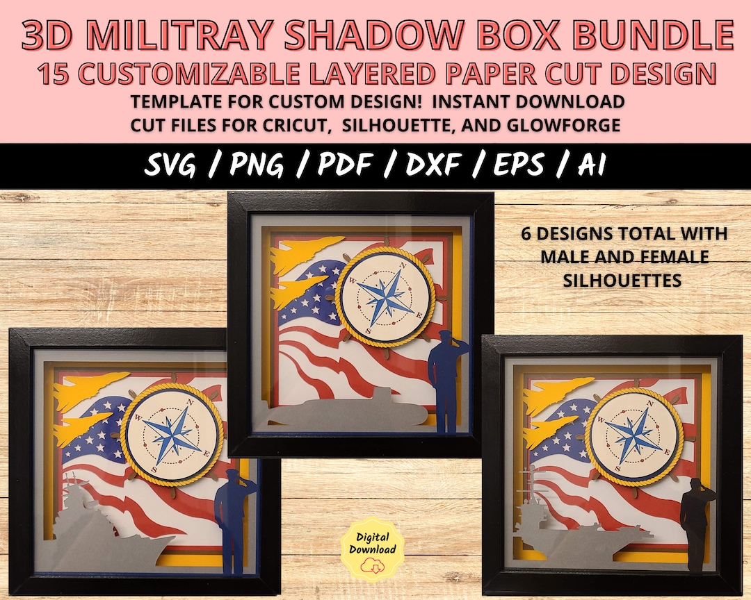 3D Military Shadow Box Bundle, US Soldier Svg, Military Light Box, Gift ...