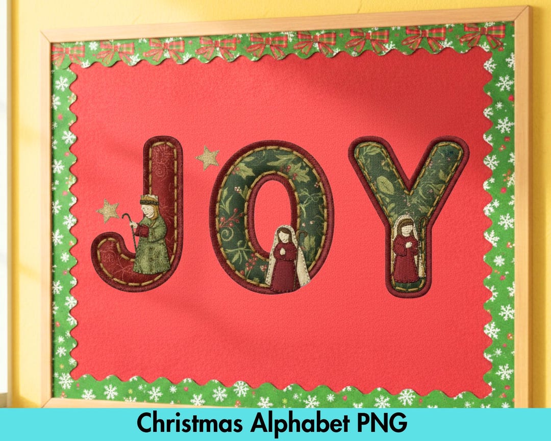Christmas Nativity Alphabet PNG, Embroidered Applique Letters Clipart ...