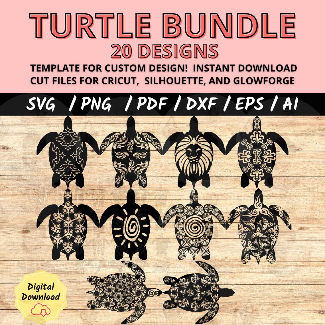 Nautical Sea Turtle Svg Bundle, Island Tortoise Svg and Dxf Laser Cut ...