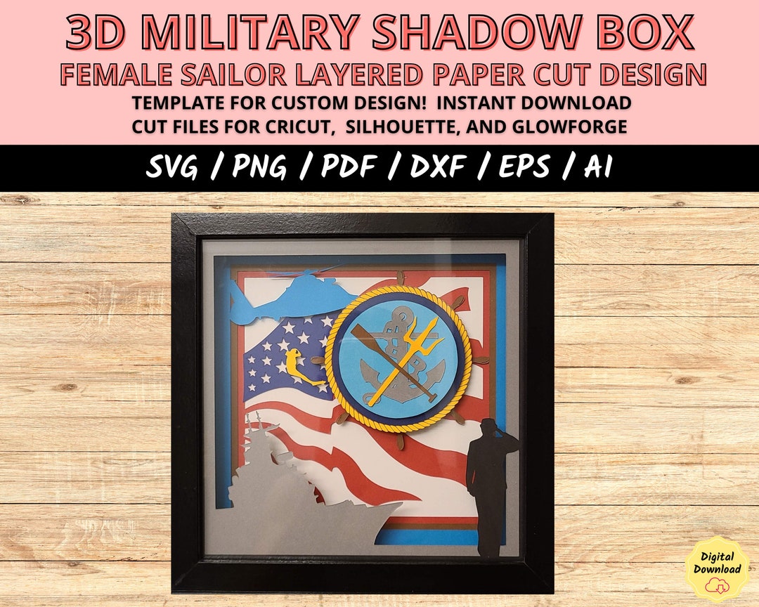 Layered Military Shadow Box Cut File, Naval Shadow Box Svg, Military ...