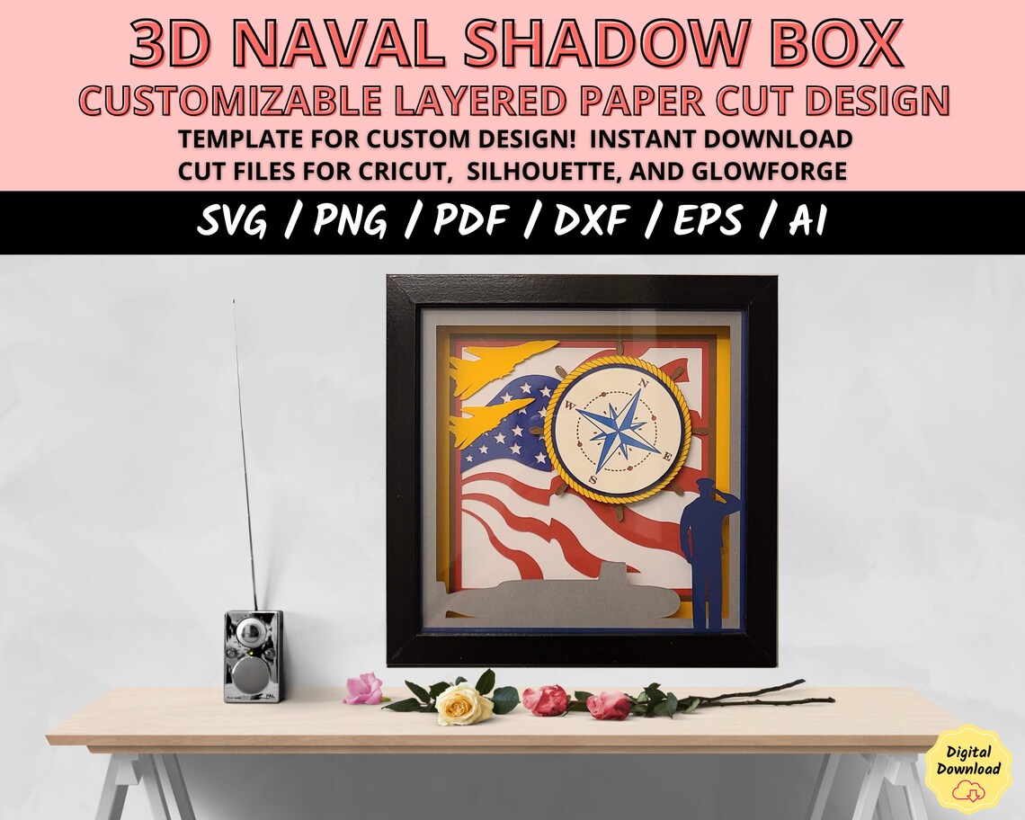 Naval Shadow Box Svg, Submarine Light Box, Naval Armed Forces Gift ...
