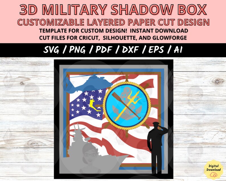 Layered Naval Shadow Box Cut File, Military Shadow Box Svg, Military ...