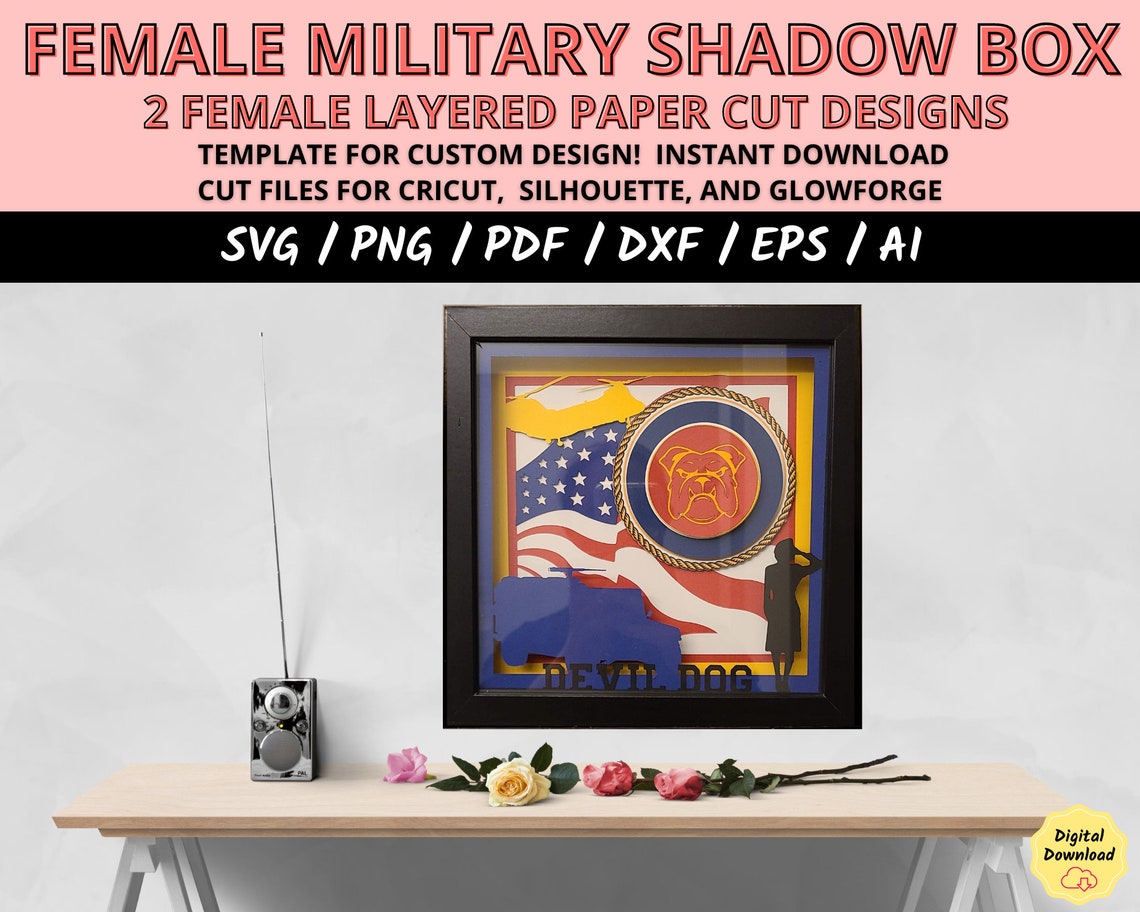 Female Military Shadow Box Svg, Military Woman Svg, Female Veteran Gift ...