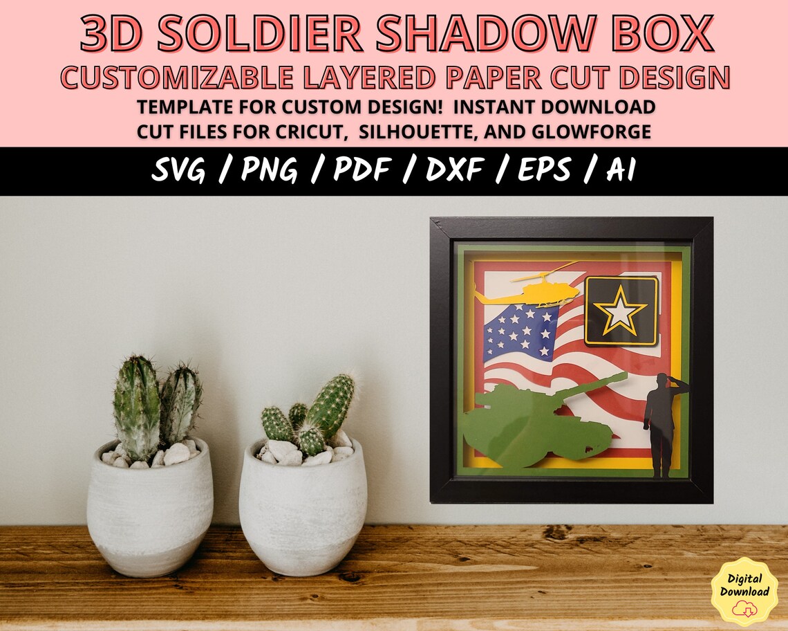 Military Light Box Svg, Soldier Paper Cut SVG, Saluting Soldier Svg ...