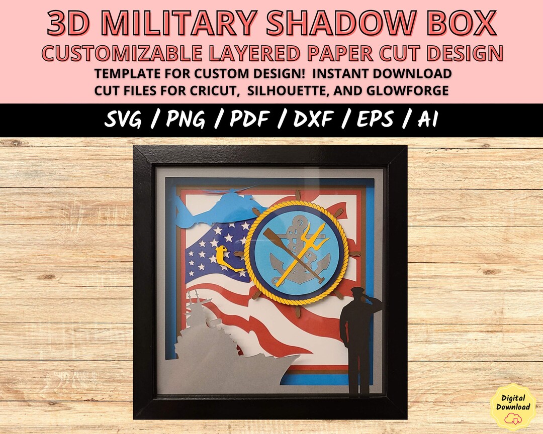 Layered Naval Shadow Box Cut File, Military Shadow Box Svg, Military ...