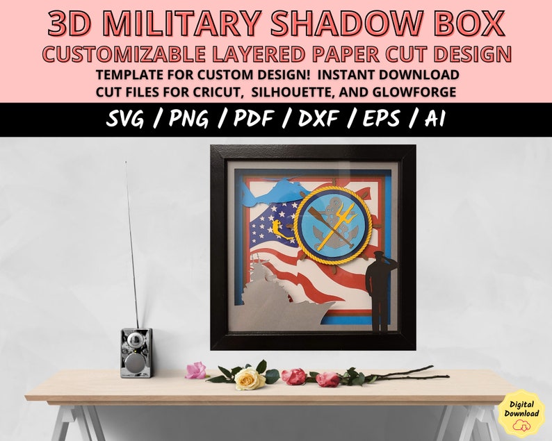 Layered Naval Shadow Box Cut File, Military Shadow Box Svg, Military ...