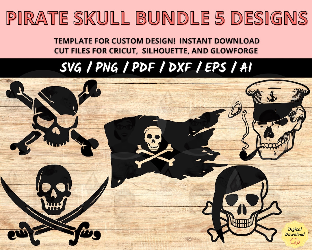 Halloween Pirate Skull PNG Bundle, ESP and AI Cut Files, Spooky Pirate ...