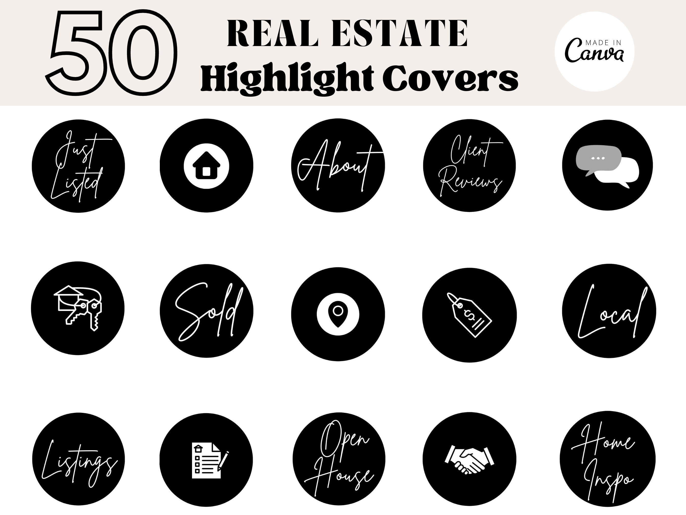 Real Estate Highlight Covers, Black Highlight Covers, Real Estate Icons ...