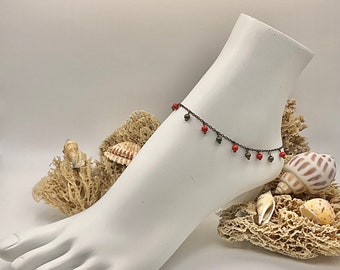 Painted Clay Beads and Crystals Anklet, Yellow Red Blue Green White ...