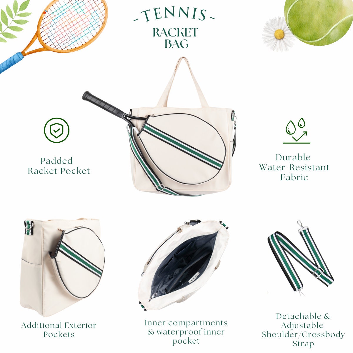 Tennis Bag Racket Tote Sports Racquet Bag Tennis Bags for Women, Unisex ...