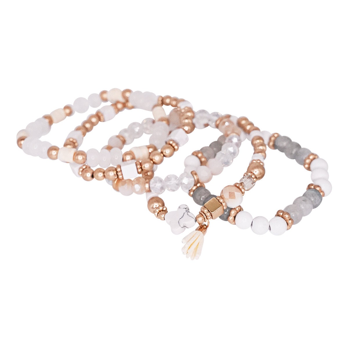Bohemian Beaded Bracelet Set Stack Stretch Multi Layered Boho Natural ...