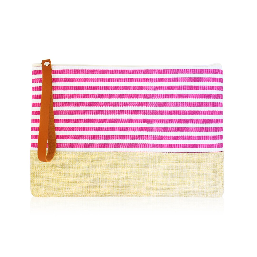 Striped Canvas Makeup Bag: Travel Toiletry Cosmetic Pouch Small ...