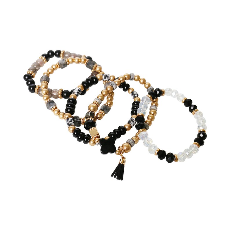 Bohemian Beaded Bracelet Set Stack Stretch Multi Layered Boho Natural ...