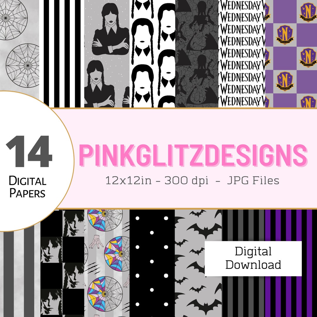 Wednesday Digital Paper, Wednesday Clipart, Addams Family Theme ...