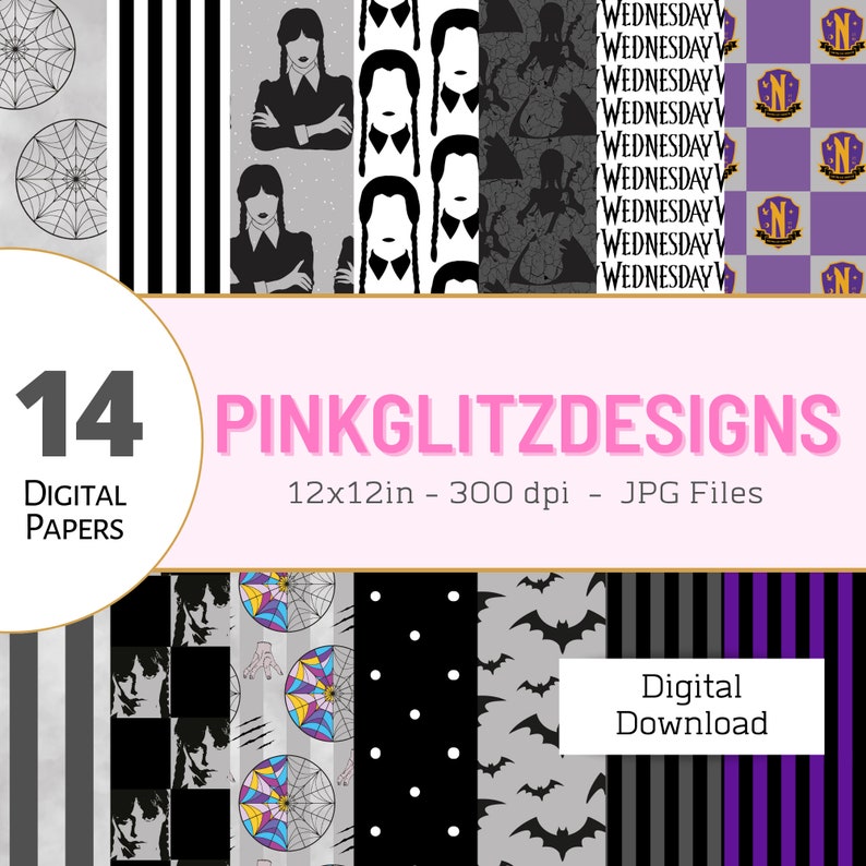 Wednesday Digital Paper, Wednesday Clipart, Addams Family Theme ...